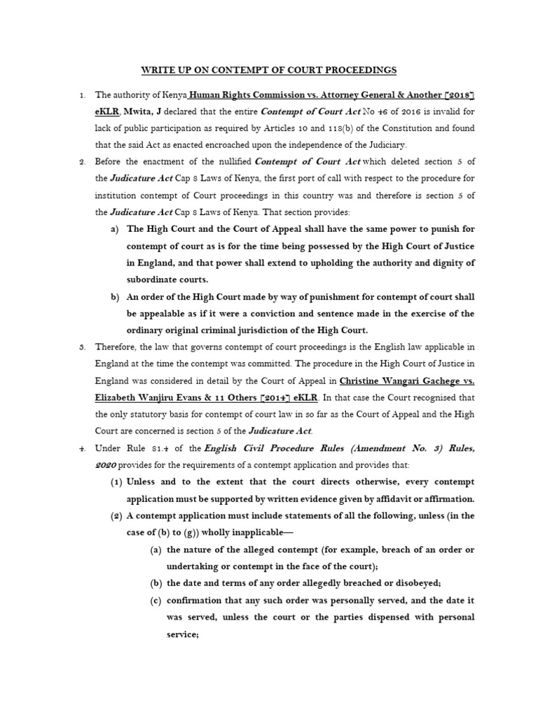 Write Up On Contempt Proceedings | PDF | Contempt Of Court | Judgment (Law)