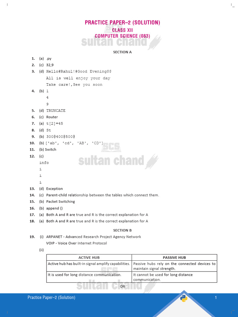 Computer Sciences-XII PRACTICE-2 (SOLUTION) | PDF