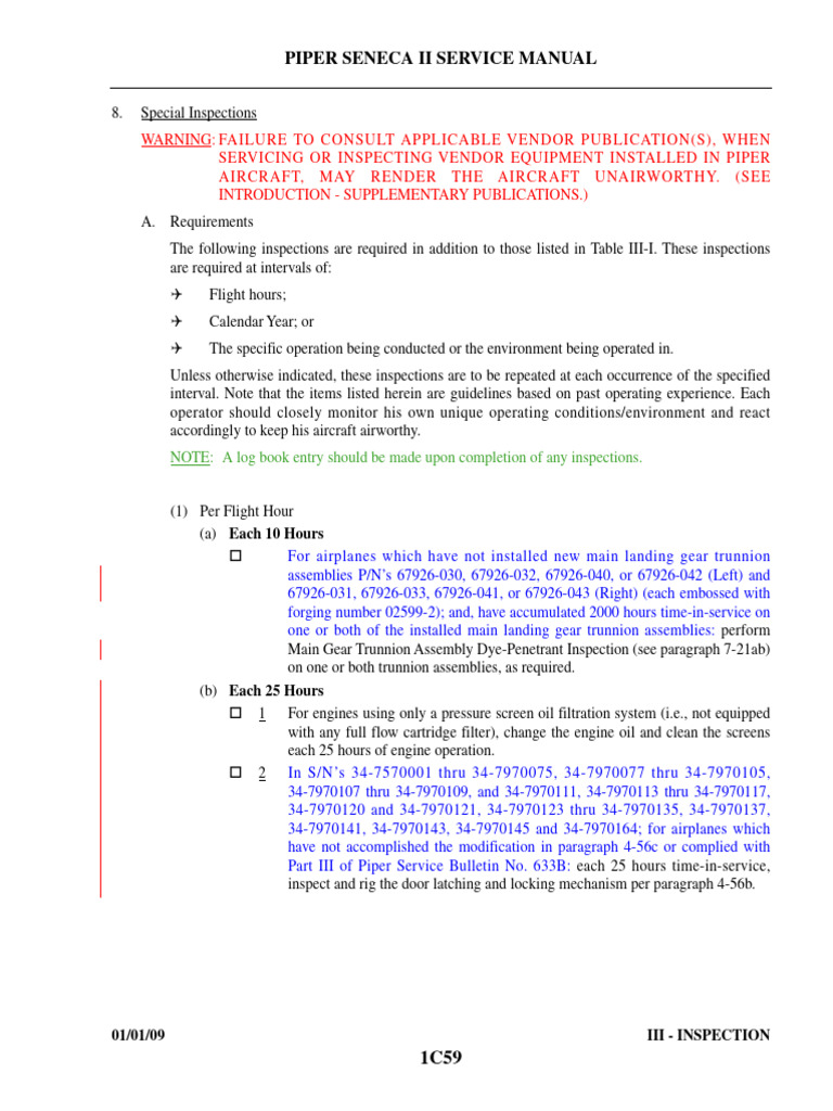 Piper Seneca Ii Service Manual | PDF