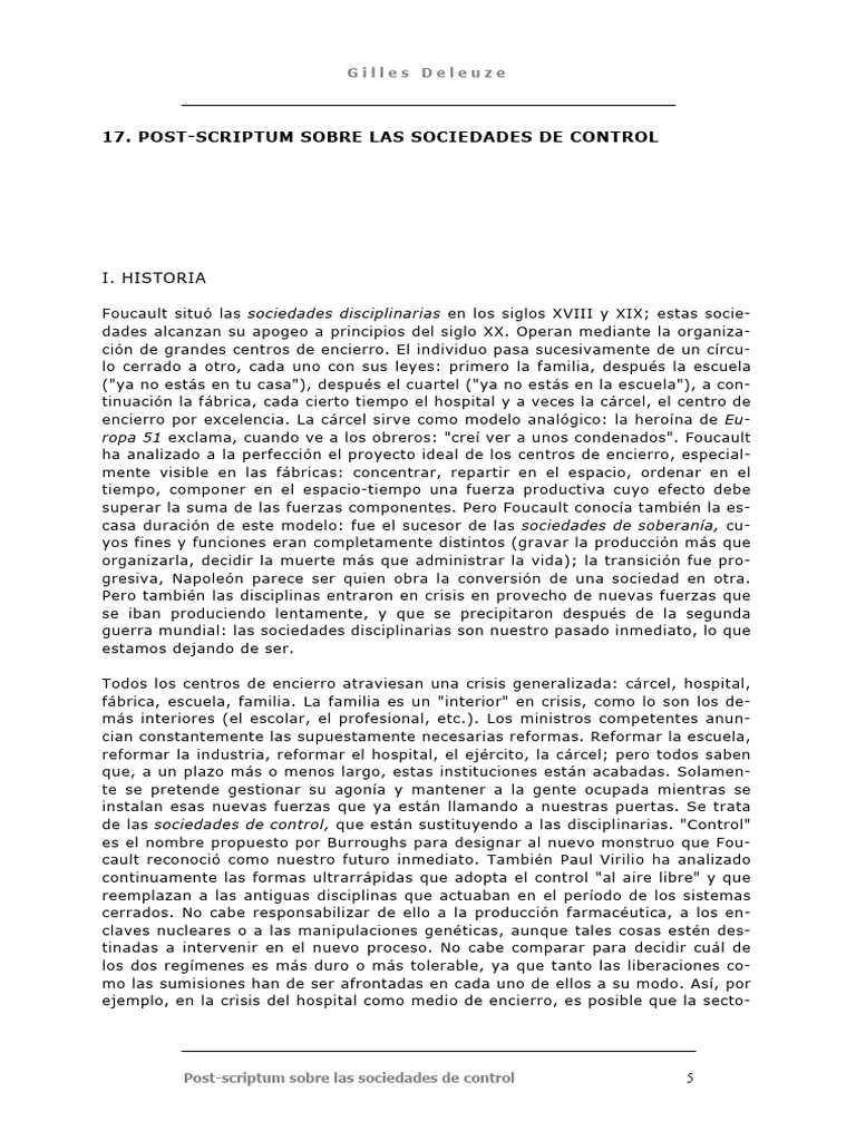 Deleuze, Gilles - Post-Scriptum Sobre Las Sociedades de Control | Descargar gratis PDF ...