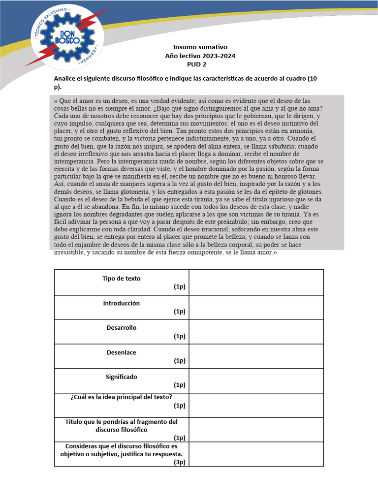 Análisis Del Discurso Filosófico Corto | PDF | Amor | Belleza