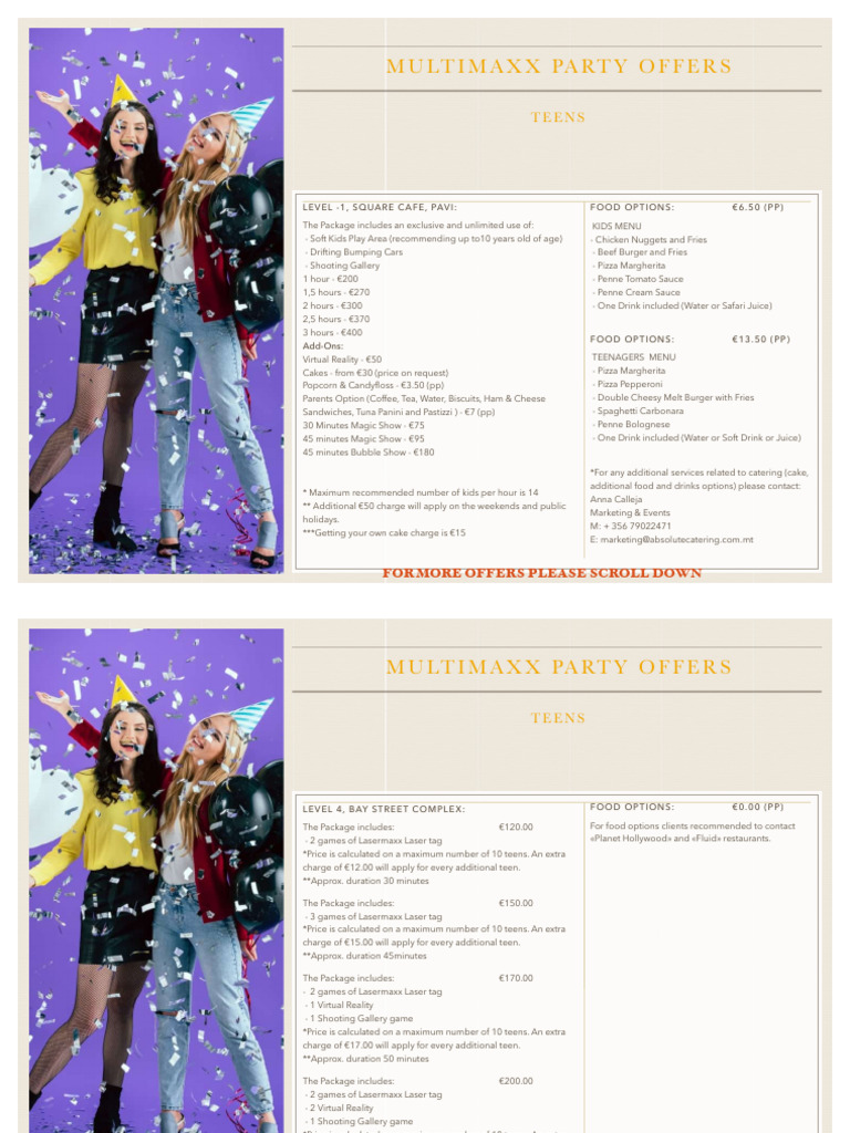 Party Offers Teens 2023 | PDF | Pizza | Hamburgers
