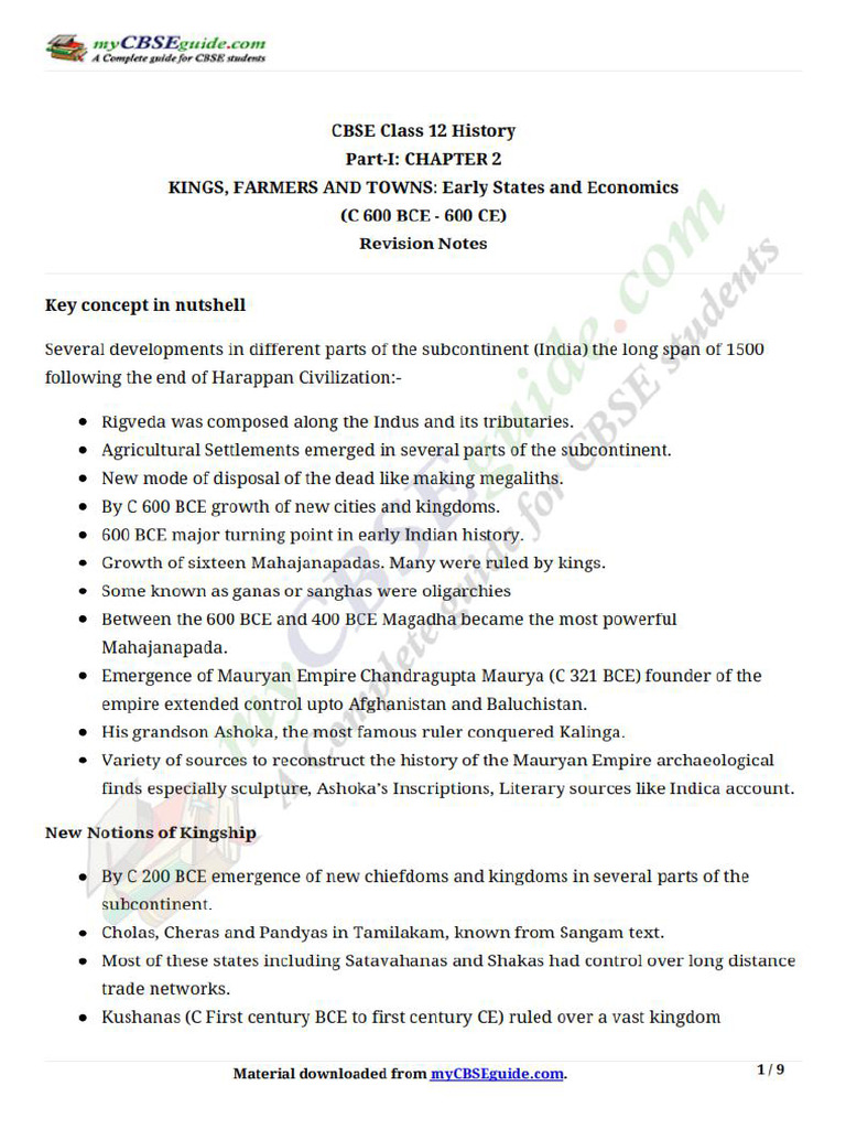 12 History Revision Notes CH 02 | PDF