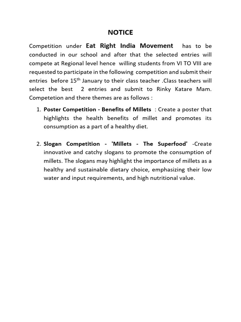 Millets Slogan and Poster Competition | PDF | Wellness | Technology ...