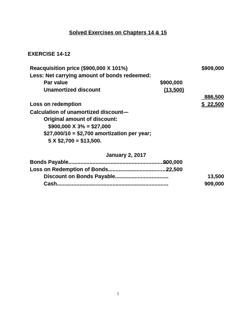ACCT336 Solved Exercises - Chapters 14 and 15 | PDF | Bonds (Finance ... ACCT336 Solved Exercises - Chapters 14 and 15 | PDF | Bonds (Finance ...
