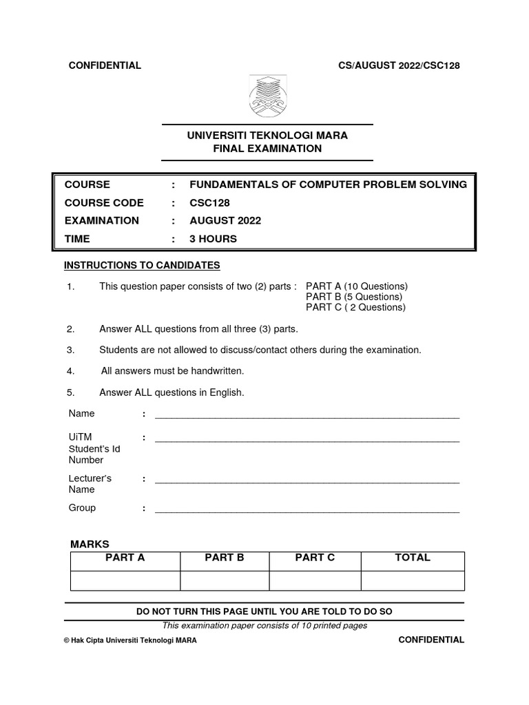 CSC128-Question Final Exam Mac - Ogos 2022 | PDF | Function (Mathematics) | Parameter (Computer ...