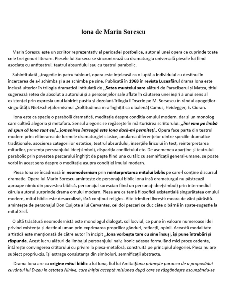 Iona de Marin Sorescu | PDF