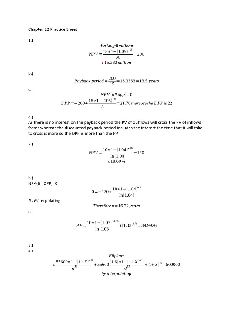 Chapter 12 Practice Sheet | PDF | Net Present Value | Internal Rate Of Return