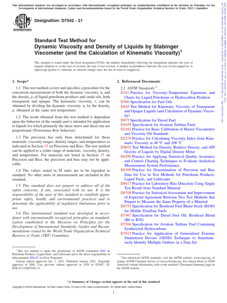 Astm D7042-2021 | PDF | Viscosity | Density