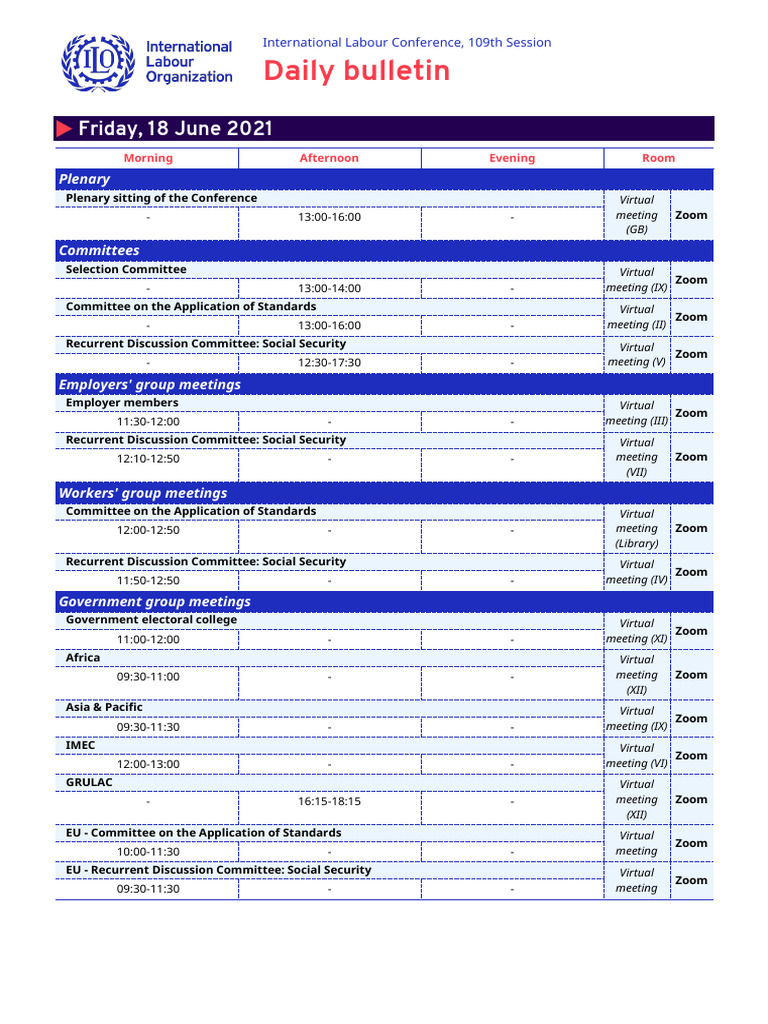 Dagprogramma 18 Juni 2021 | PDF | International Labour Organization