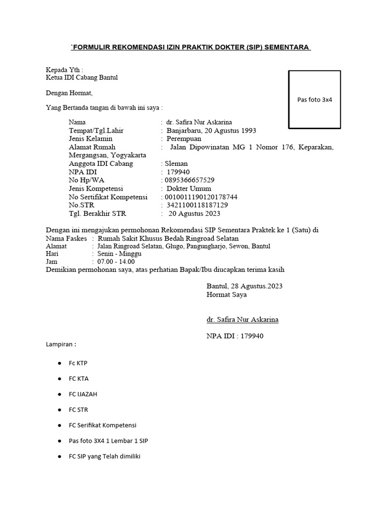 Formulir Rekomendasi Sip Sementara | PDF