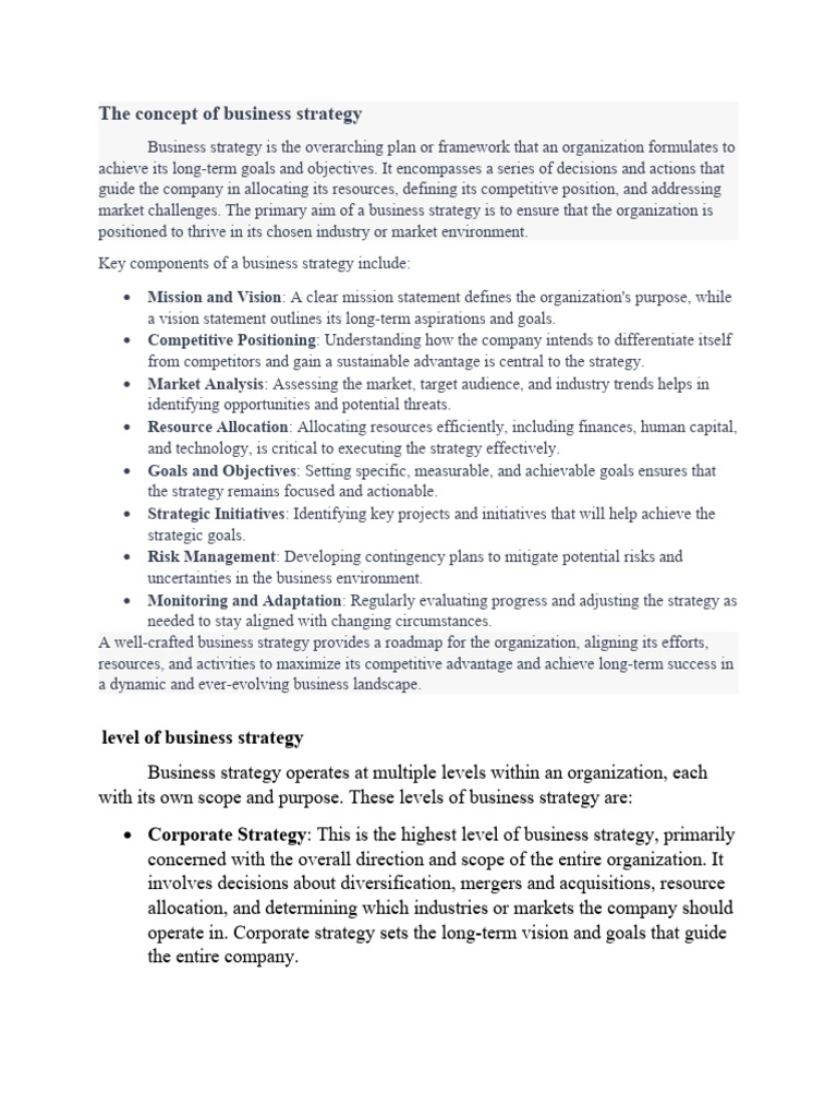 Business Strategy Is The Overarching Plan or Framework That | Download ...