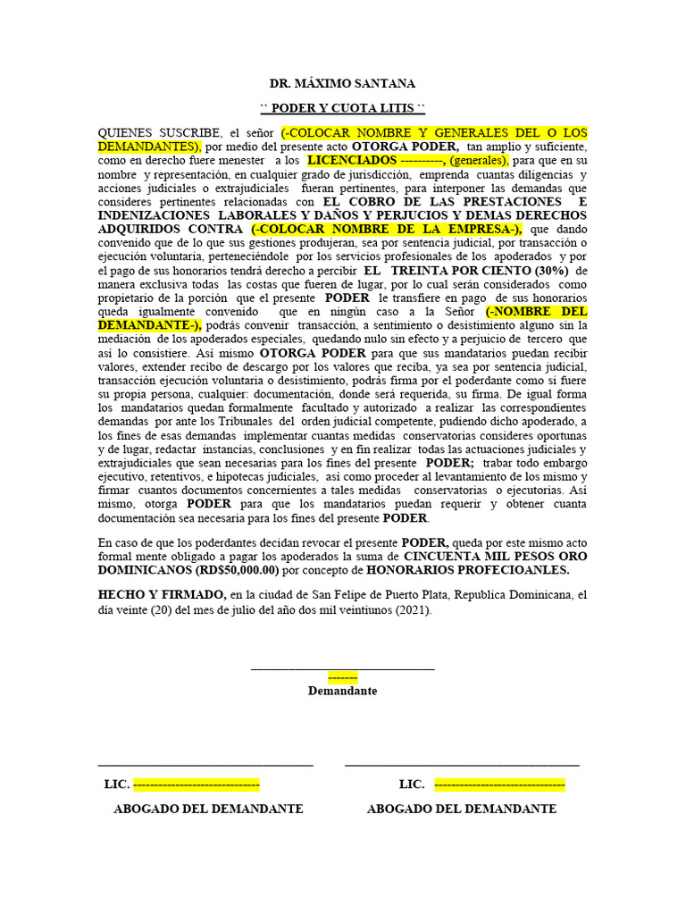 Modelo de Cuota Litis | PDF