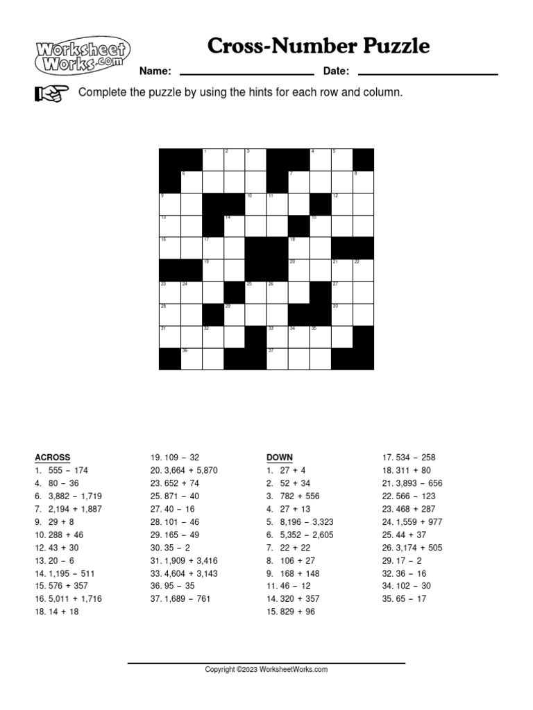 WorksheetWorks CrossNumber Puzzle 2 | PDF | Puzzles