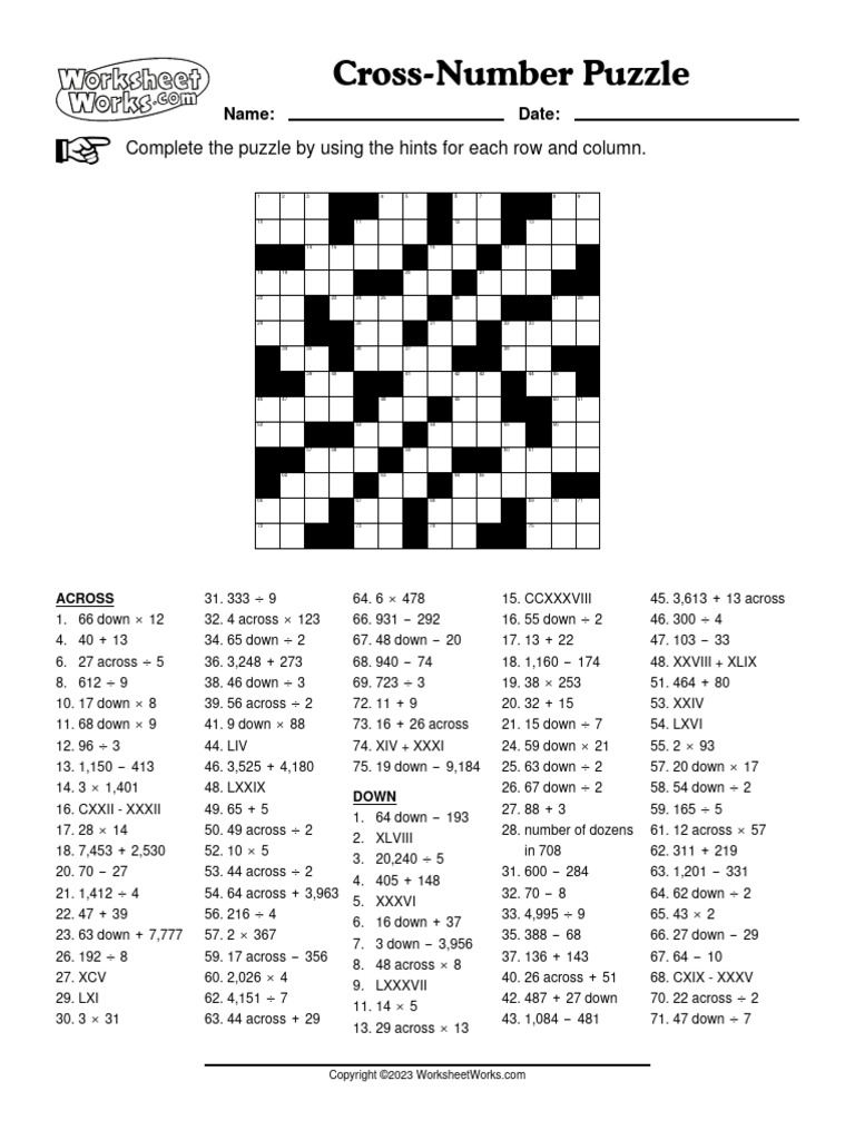 WorksheetWorks CrossNumber Puzzle 1 | PDF