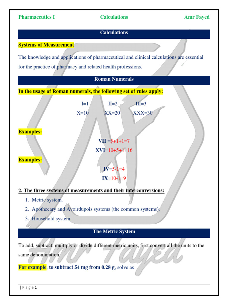 Calculation | Download Free PDF | Mass Concentration (Chemistry) | Dose ...