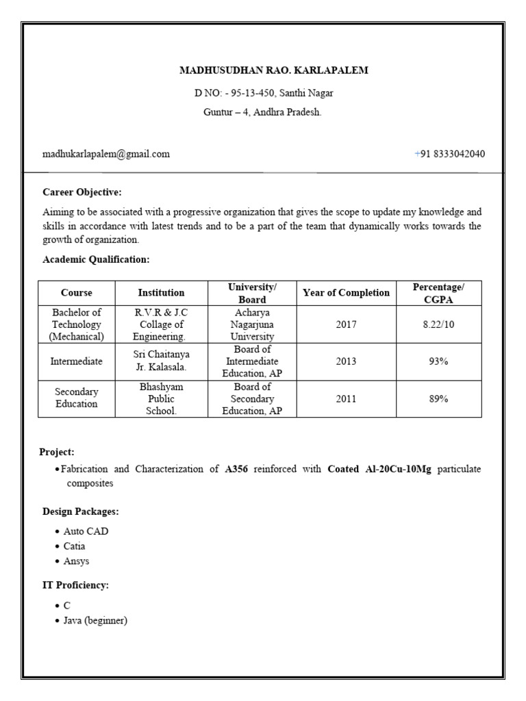 Madhu Resume | PDF | Engineering