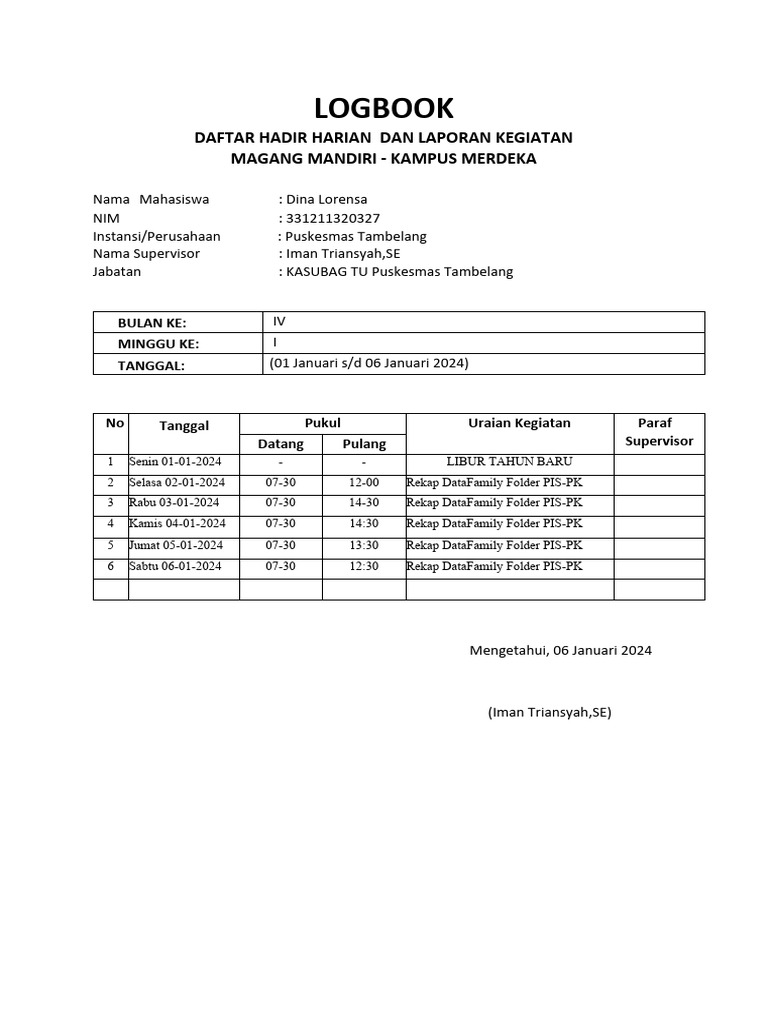 FORM 3- LOGBOOK Magang Mandiri Kampus Merdeka (1)-1 | PDF