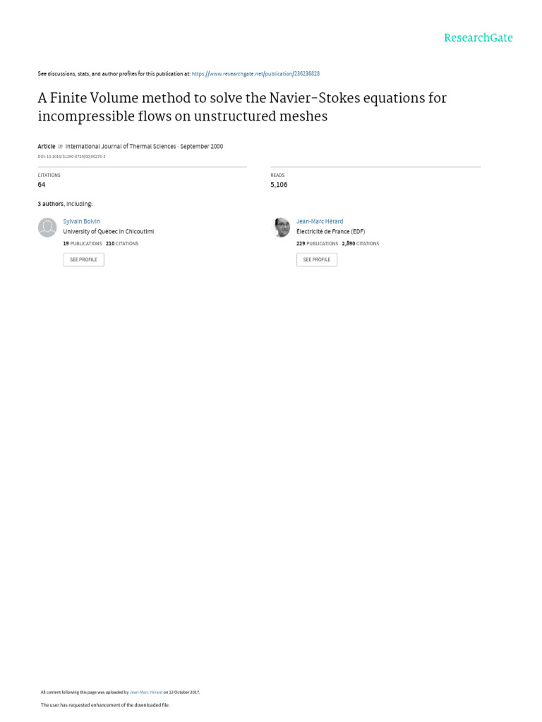 A Finite Volume Method To Solve The Navier Stokes Pdf Navier Stokes Equations Equations