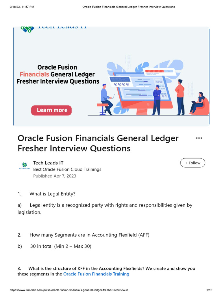 Oracle Fusion Financials GL Interview Q&A | PDF