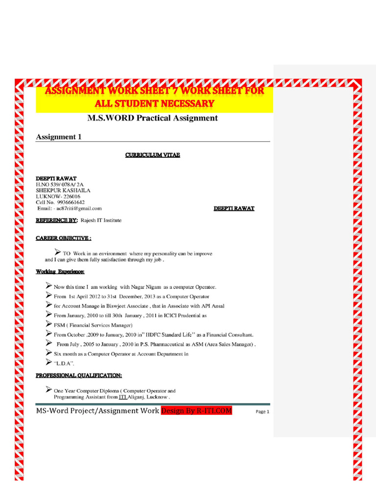 MS Word Practical Work-1-1 | PDF MS Word Practical Work-1-1 | PDF