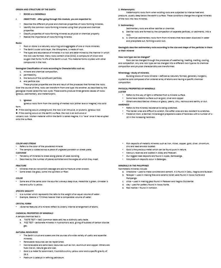 Lesson 3 | PDF | Rock (Geology) | Minerals