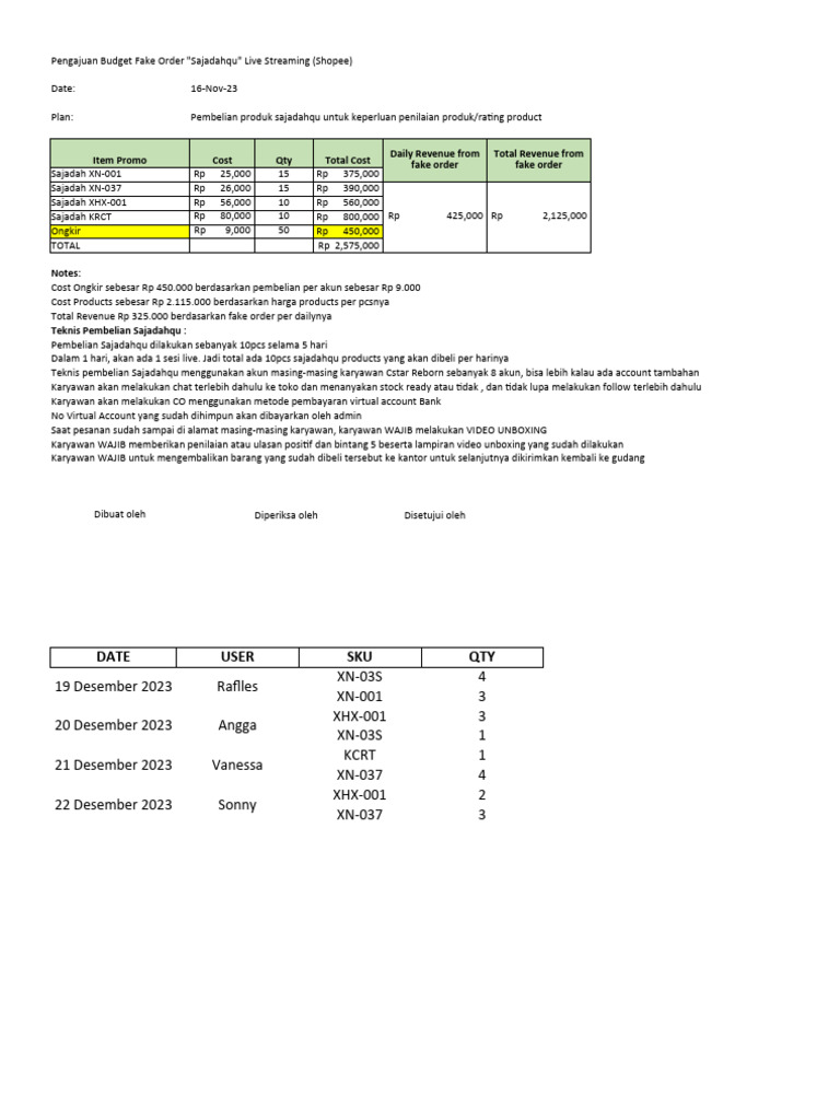 Form Pengajuan Fake Order Sajadah Baru | PDF