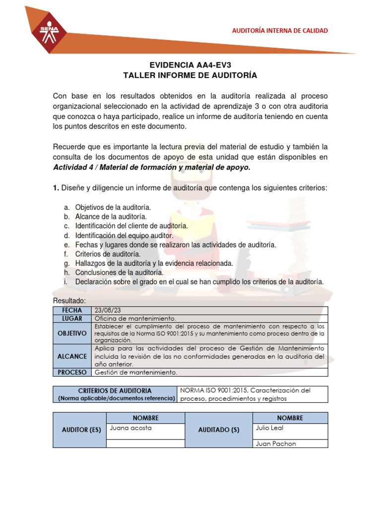 Formato Evidencia AA4 Ev3 Taller Informe de Auditoria | PDF | Auditoría | Business