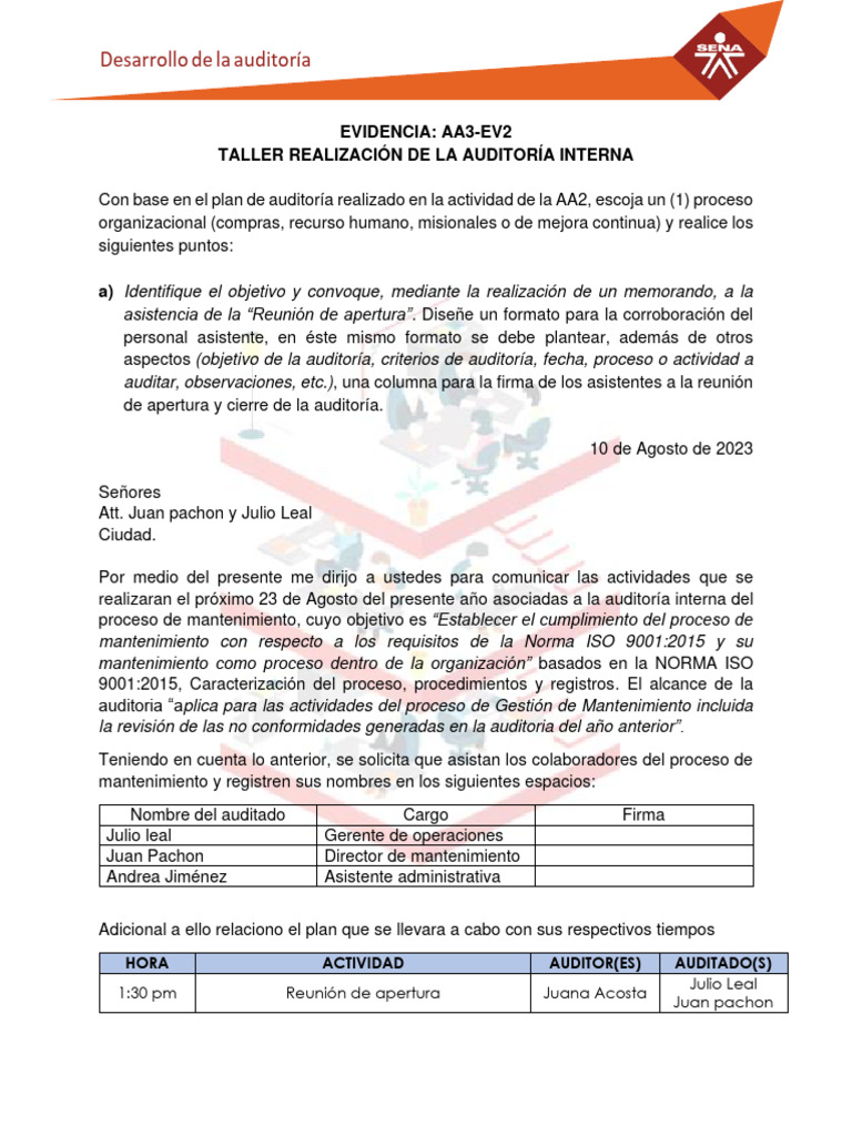Formato Evidencia AA3 Ev2 Taller | PDF