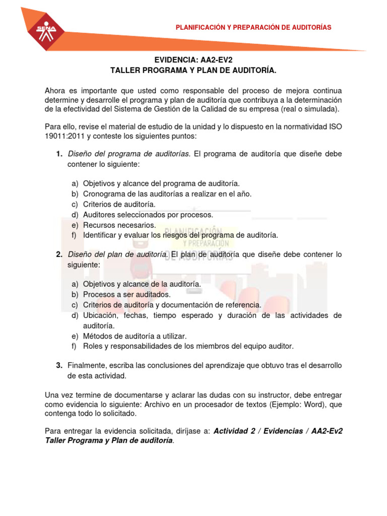Formato Evidencia AA2 Ev2 Taller Programa y Plan de Auditoria | PDF | Negocios