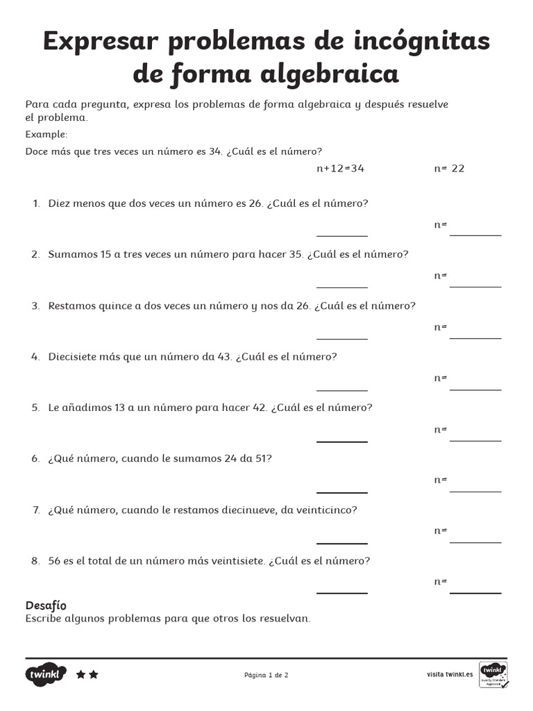 Problemas Algebraicos para Primaria | PDF