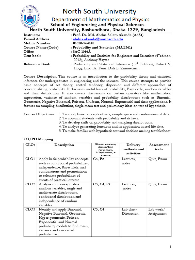 MAT361: Probability & Statistics Overview | PDF | Statistics | Probability Distribution