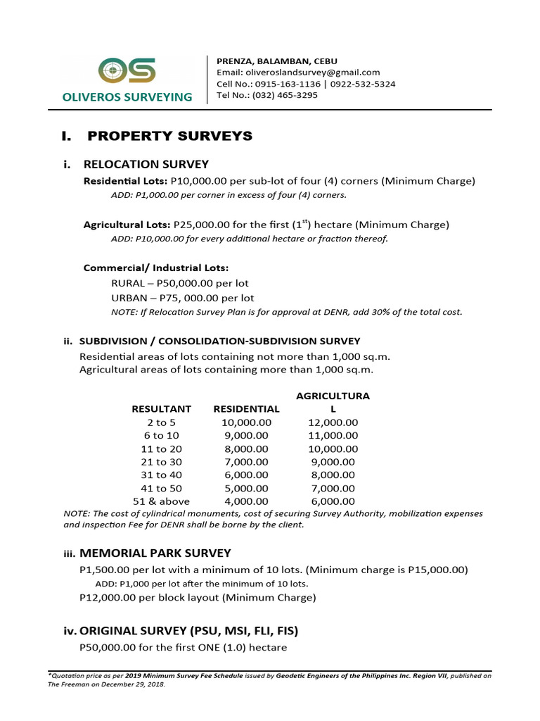 Land Survey Fees in the Philippines | PDF | Geodesy | Geographical ...