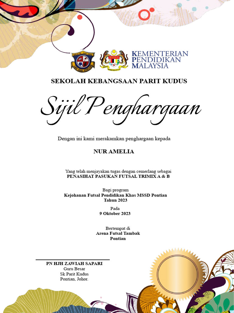 Sijil Penghargaan Futsal 2023 | PDF