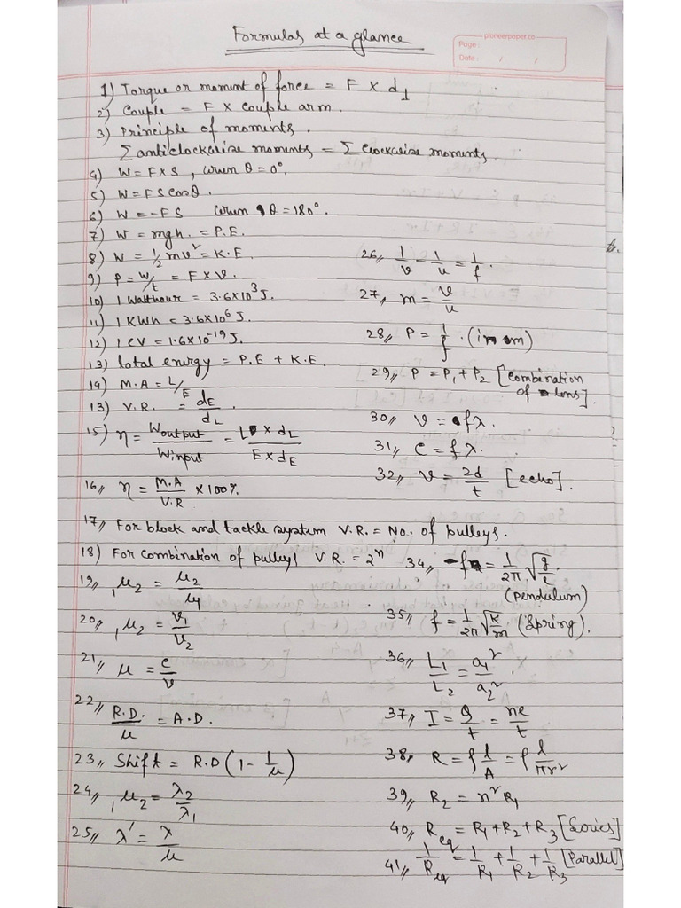 Important Formulas | PDF