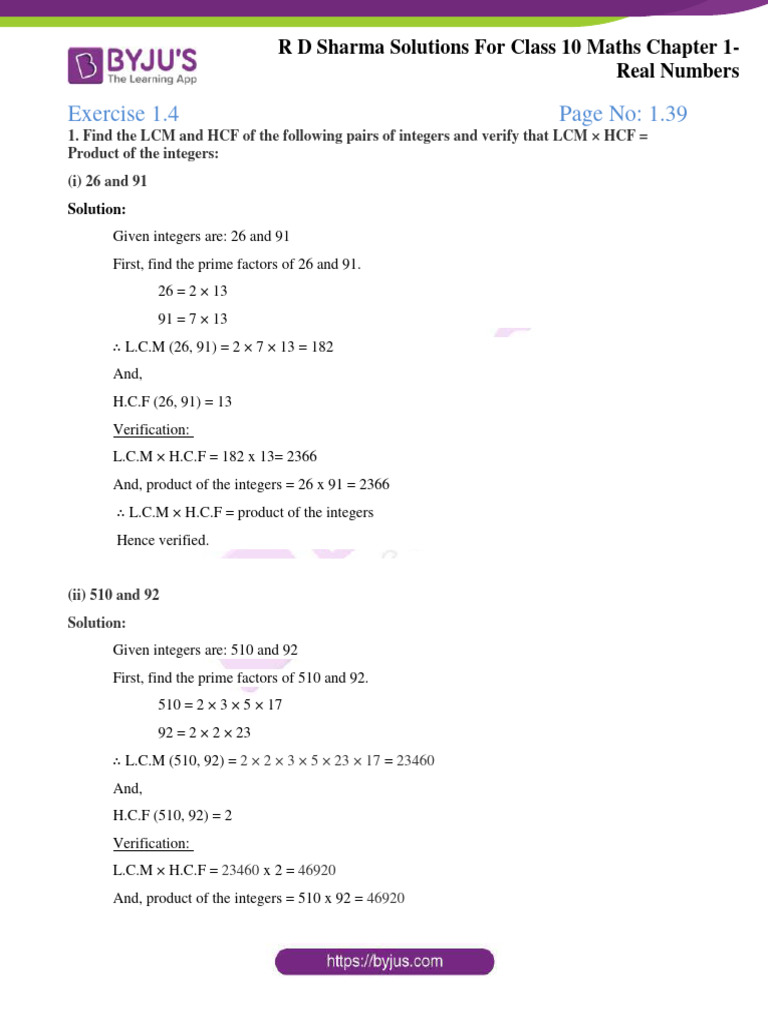 RD Sharma Class 10 Chapter 1 Real Numbers Solutions Exercise 4 | PDF ...