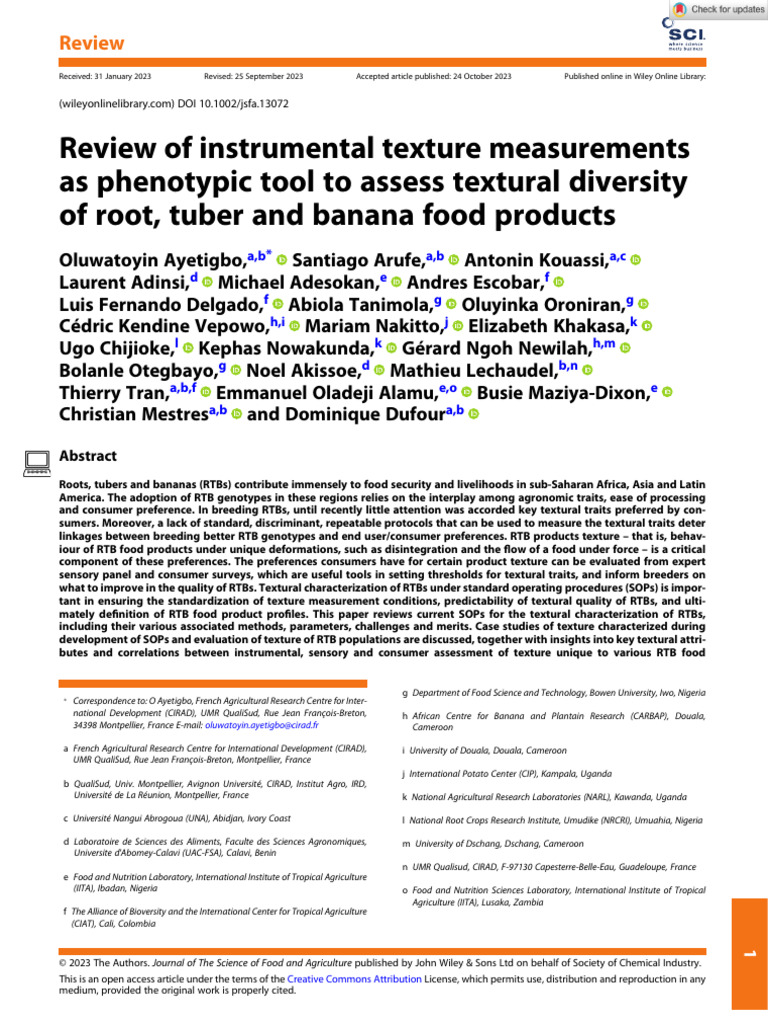 Review Of Instrumental Texture Measurements As Phenotypic Tool To
