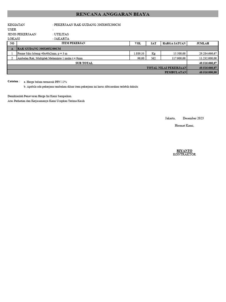 Rab Rak Gudang 20 Unit Frame Siku Lubang 40x40x2mm Pdf