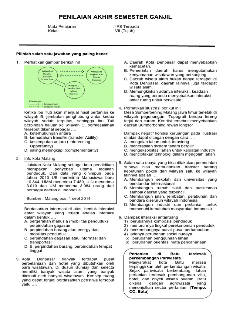 Soal Pas Ips Kelas 7 Semester 1 | PDF