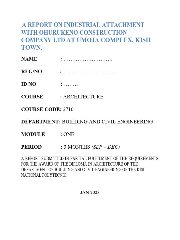Sample Industrial Attachment Report For Diploma in Architecture | PDF ...