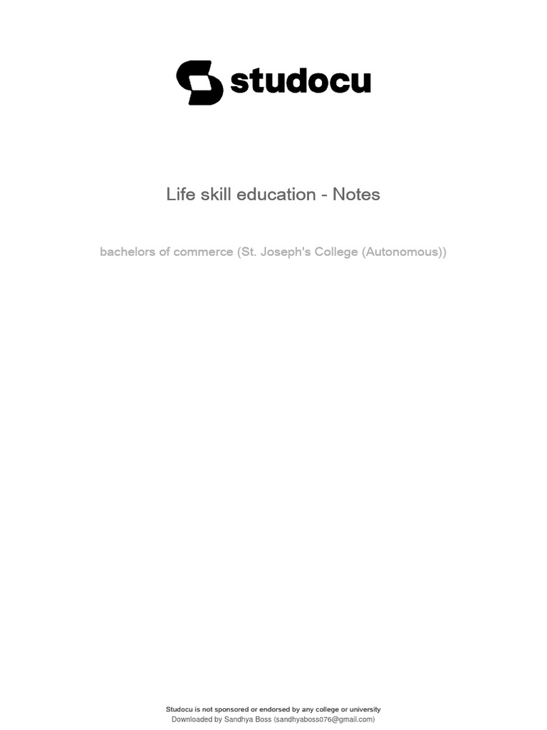 Life Skill Education Notes for Students | PDF | Career & Growth | Self ...
