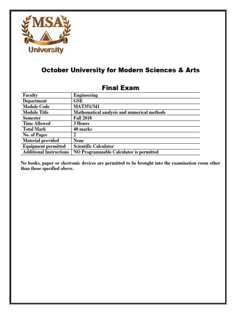 Mat351 Final Exam Fall 2018 | PDF