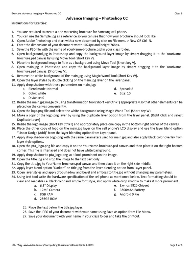 Advance Imaging - Exercise Handout | PDF | Adobe Photoshop | Computing