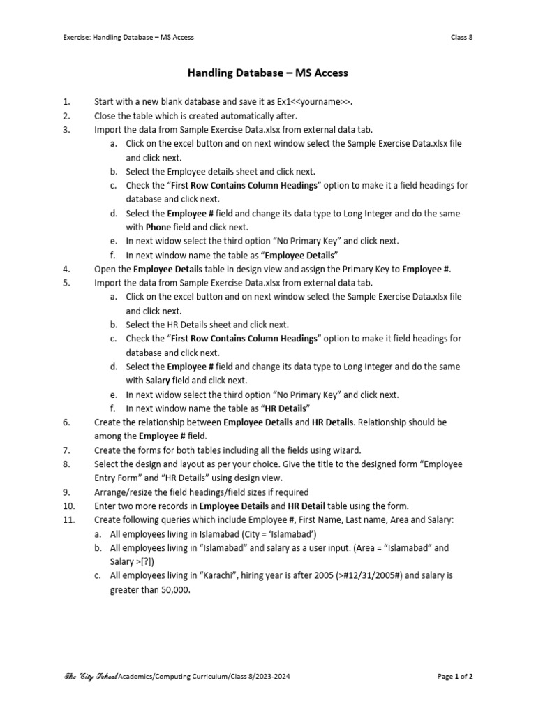 Handling Database - Exercise Handout | PDF