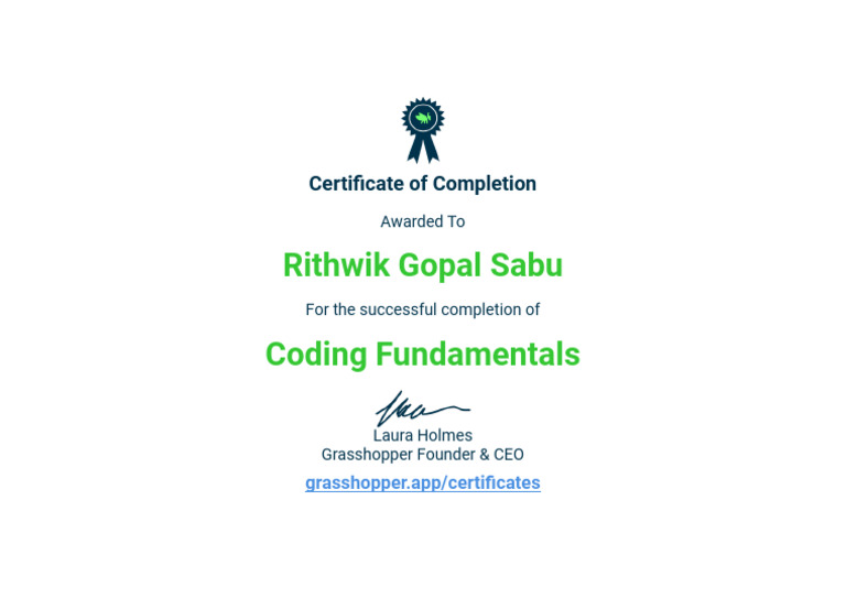 Grasshopper Coding Fundamentals Certificate | PDF