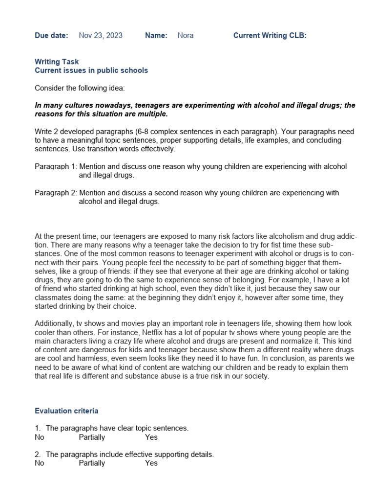 Writing Assessment Task - Current Issues in Public Schools | PDF ...