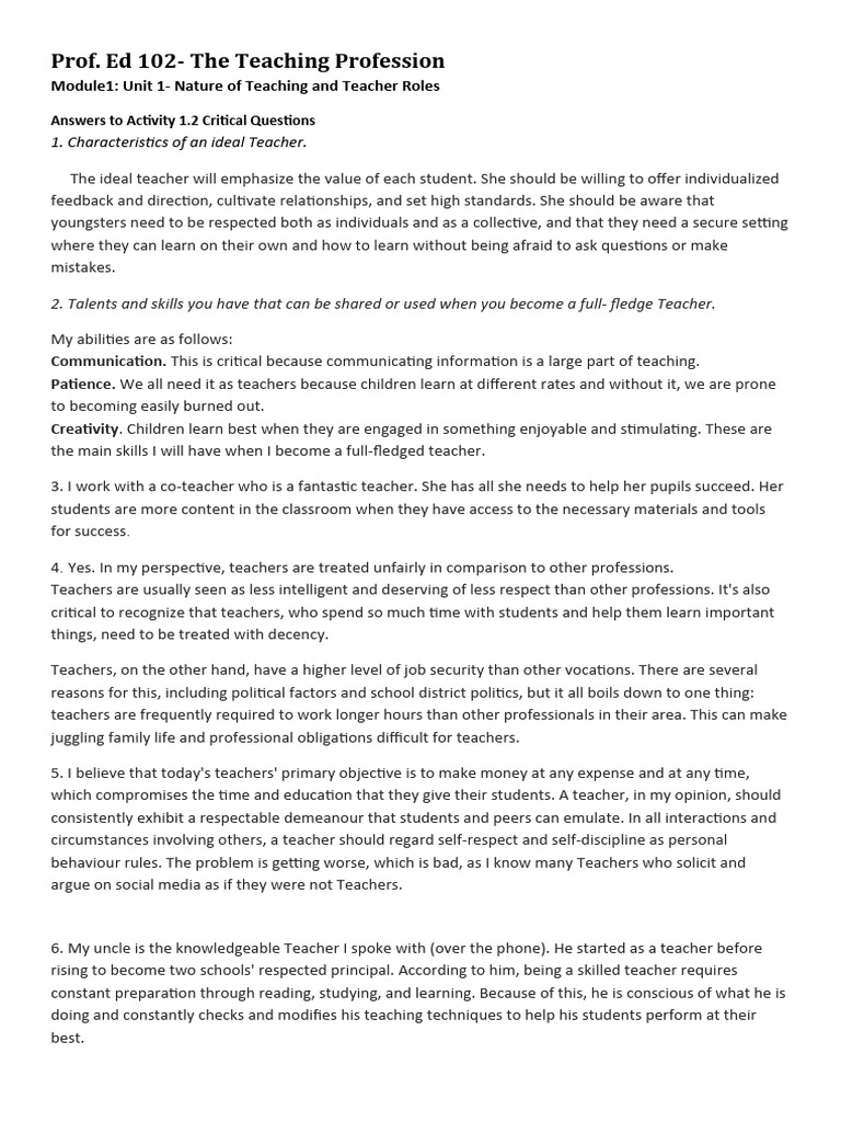 1a.1prof. Ed 102 Module 1 | PDF | Teachers | Human Communication