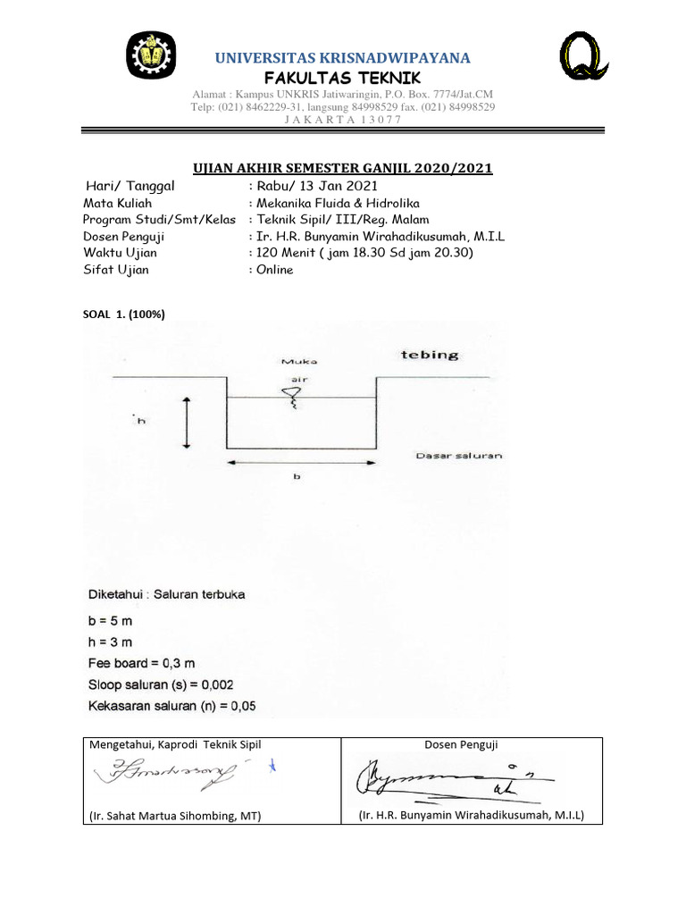 UAS 3 REG. Mek. Fluid & Hidrolika Malam (13.01.21) | PDF