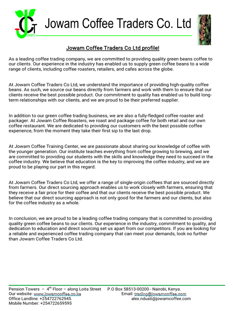 Jowam Coffee Traders Overview | PDF | Coffee | Economies