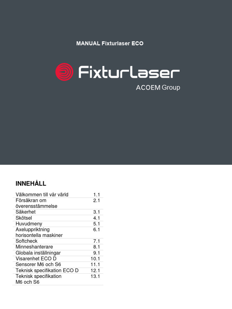 P 0316 Se Fixturlaser Eco Manual 1 ST Ed | PDF